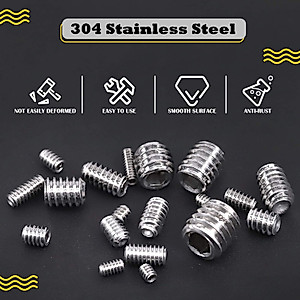 Hilitchi 240Pcs 19Sizes SAE Stainless Hex Allen Head Socket Set Screws Grub Screw Bolts Assortment Kit Internal Hex Drive Cup-Point Screws with 7 Hex Wrenches