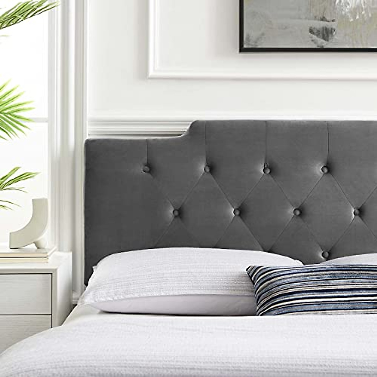 Modway Juliet Tufted Performance Velvet Twin Headboard in Charcoal