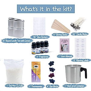 YRYM HT Candle Making Kit – Easy to Make Colored Candle Soy Wax Kit Include Wax, Rich Scents, Dyes, Wicks, Tins & More