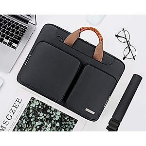 Lacdo 15.6 Inch 360° Protective Laptop Shoulder Bag Sleeve Case for 15.6" Acer Aspire, Predator, Inspiron, ASUS ZenBook 15 VivoBook, HP Pavilion, Lenovo IdeaPad 330, ThinkPad E590, Computer Bag, Black