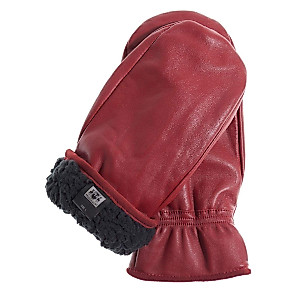 Pratt and Hart Alps Women’s Leather Mittens with Hi-Loft Sherpa (Polyester) Lining Size L Black