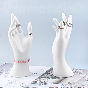 Framendino, Female Mannequin Hand Jewelry Display Holder Stand for Bracelet Necklace Ring Plastic (White, 2 Pack)