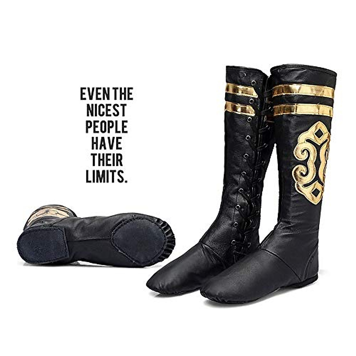 Tianrui Crown Women and Ladies Mongolian Dance Shoes, Antiskid Shoes,Leather Dance Boot (Leather,46) Black