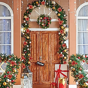 CEWOR 15 Pcs Christmas Poinsettia Flowers Glitter Artificial Flowers Decorations with Clips and Stems for Xmas Tree Wedding Party Wreath Fireplace Ornaments (Red and Gold)