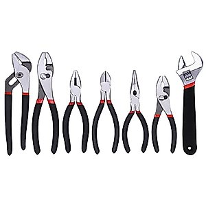 FASTPRO 7-Piece Utility Pliers and Wrench Set, Includes Slip Joint Pliers, Long Nose Pliers, Diagonal Pliers, Groove Joint Pliers, Linesman Pliers and Adjustable Wrench, Dipped Handle
