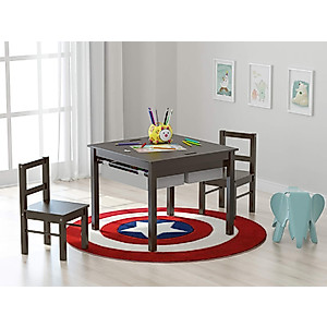 UTEX Wooden 2 in 1 Kids Construction Play Table and 2 Chairs Set with Storage Drawers, and Built in Plate Compatible with Lego and Duplo Bricks (Espresso with Grey Drawer)