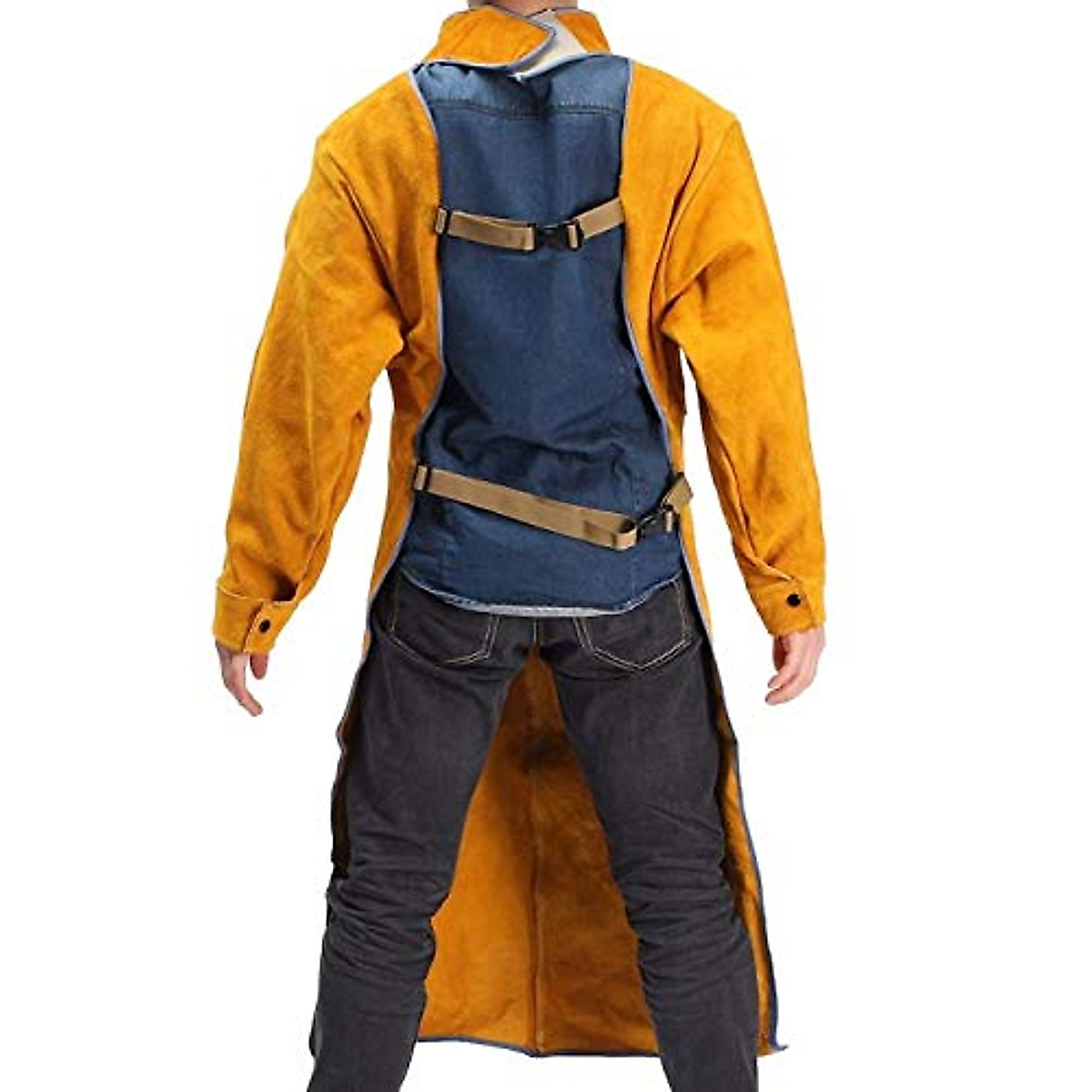 Jewboer Leather Welding Apron with Sleeve,Heavy Duty Welding Jacket,Heat Flame Resistant Weld Coat for Men Women,XL