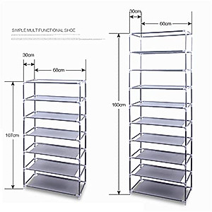 ZKTYQUIHE 10 Layers 9 Grid Non-woven Shoe Shoe Rack, Shoe Rack Storage Organizer 22-Pairs Tool Free Easy Assembled Shoe Rack Double Row With Nonwoven Fabric Cover