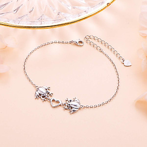 S925 Sterling Silver Frog Link Animal Heart Toad Bracelet for Women Jewelry