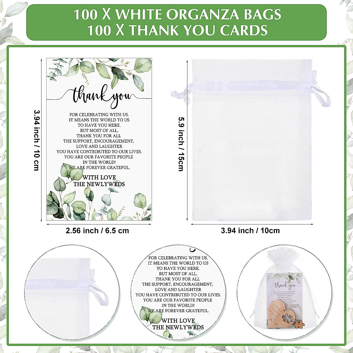 Seeloowy 50 Sets Wedding Souvenir for Guests Includes Wood Heart Puzzle Keychain Cards and Gift Bags Rustic Wedding Favors for Guests