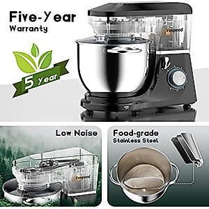 Vospeed Stand Mixer, 7 QT 660W 6+P Speed Tilt-Head Kitchen Mixer, with Stainless Steel Mixing Bowl, Beater, Dough Hook, Whisk, for Household (Black)