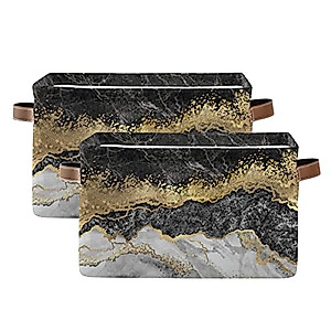 Gold Black Marble Storage Bins, Square Storage Basket Canvas Storage Organizer Closet Shelf Organizer for Home Office, 1 Pc