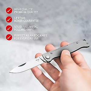 Boker Plus® Atlas SW - Slipjoint pocket knife with stainless steel handle scales - classic Folding knife with 12C27 blade - Slipjoint knife with knife case