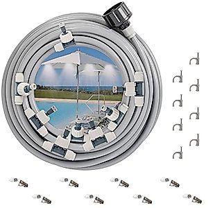 LINEX Misting Cooling System, 50FT Misting Line,8 Mist Nozzles Outdoor Misters for Outside Patio Parasol Garden Greenhouse Trampoline for Waterpark