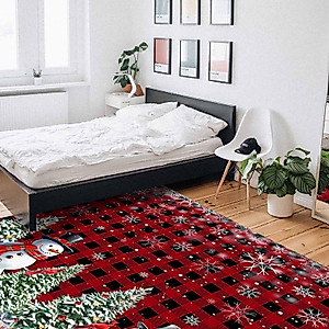 Christmas Snowman Area Rugs Xmas Tree Snowflake Red and Black Buffalo Plaid Non-Slip Washable Rug Indoor Rug Floor Mats Non Shedding Carpet for Living Room Bedroom Dining Room Home Decor 2.7x5 Ft