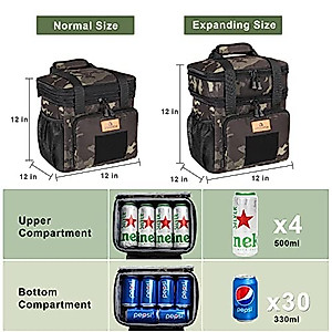 HSHRISH Expandable Xlarge Tactical Lunch Box for Adults, Waterproof Insulated Lunch Bag with Lots of Storage Space, Durable Cooler Bag for Men Women Work Outdoor Picnic Trips, 22L(Black-Camo)