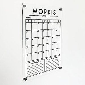 Clear Acrylic Family Calendar with Personalized Family Name and Bottom Sections