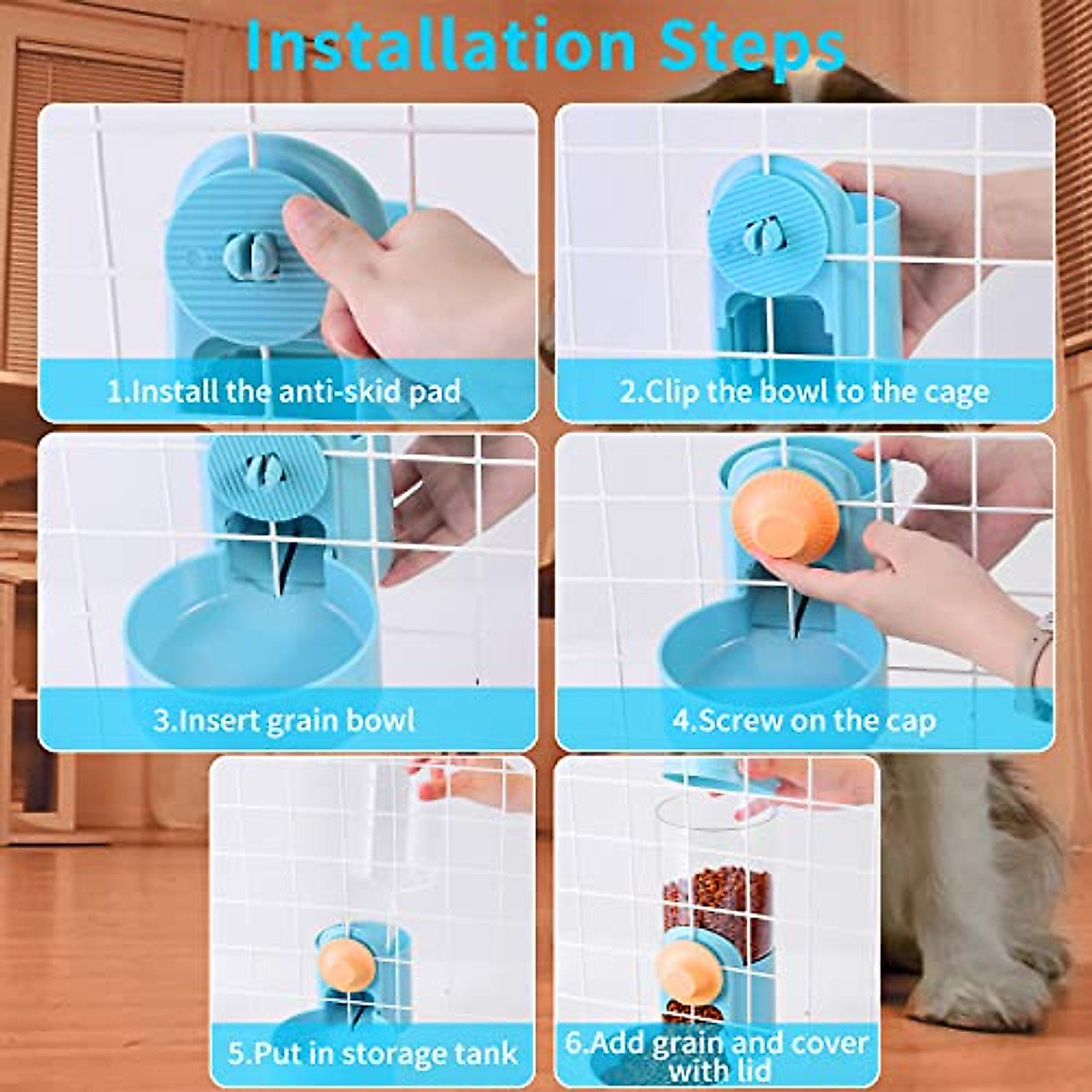 Kenond 40oz Hanging Automatic Pet Food Water Dispenser, Auto Gravity Pet Feeder and Waterer Set, Cage Cat Food Bowl Dog Feeding Station for Puppy and Kitten Rabbit Chinchilla Hedgehog Ferret …