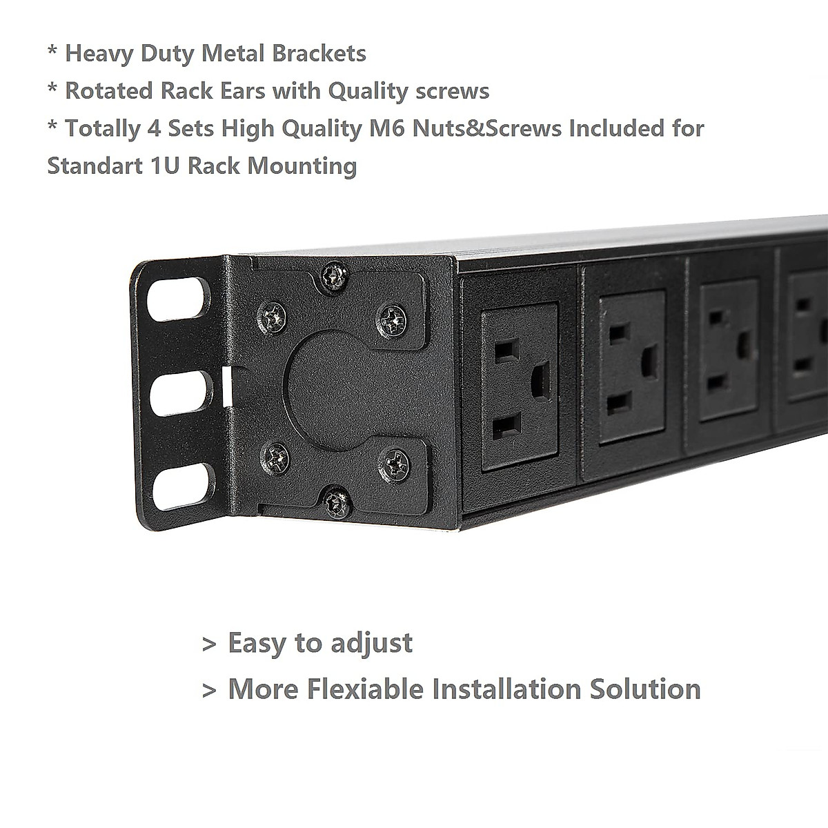 KUEEN 19" 1U Rack Mount PDU Power Strips,Server Rack Power Distribution Unit, 8 Power outlets,16AWG SJT 6.6ft Cord,1U/15A/125V, Aluminum Alloy with Surge Protector and Circuit Breaker on/Off Switch