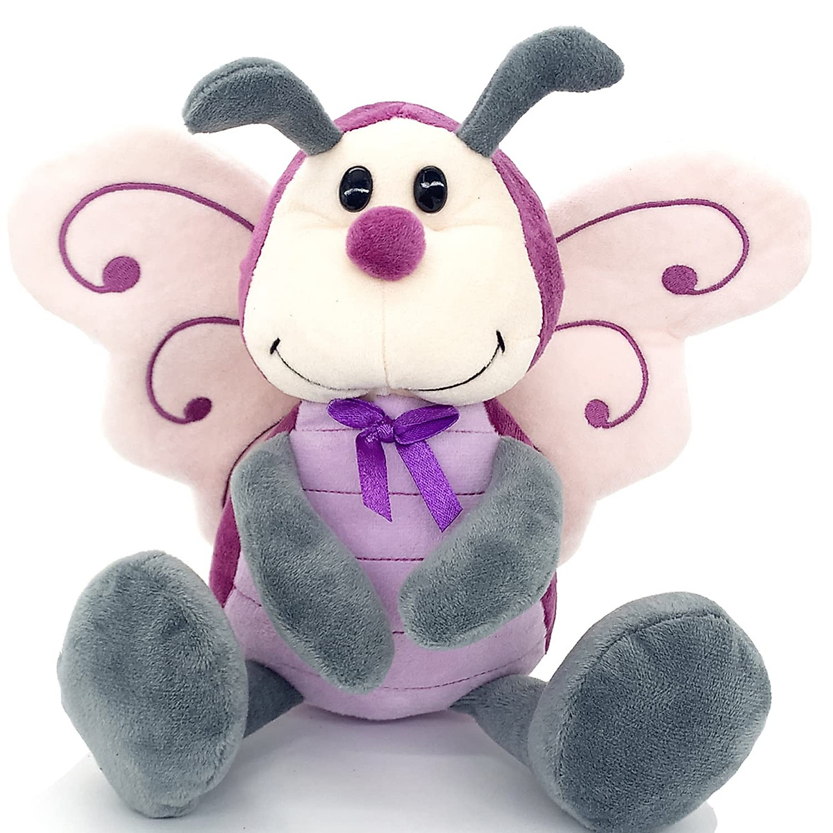 JoyAmigo Butterfly Stuffed Animal Plush Bug Toys with Embroidered Wings Soft Insects Plushie Bundled with Cocoon Bag, Gift for Girls Kids Babies, Mother's Day Present