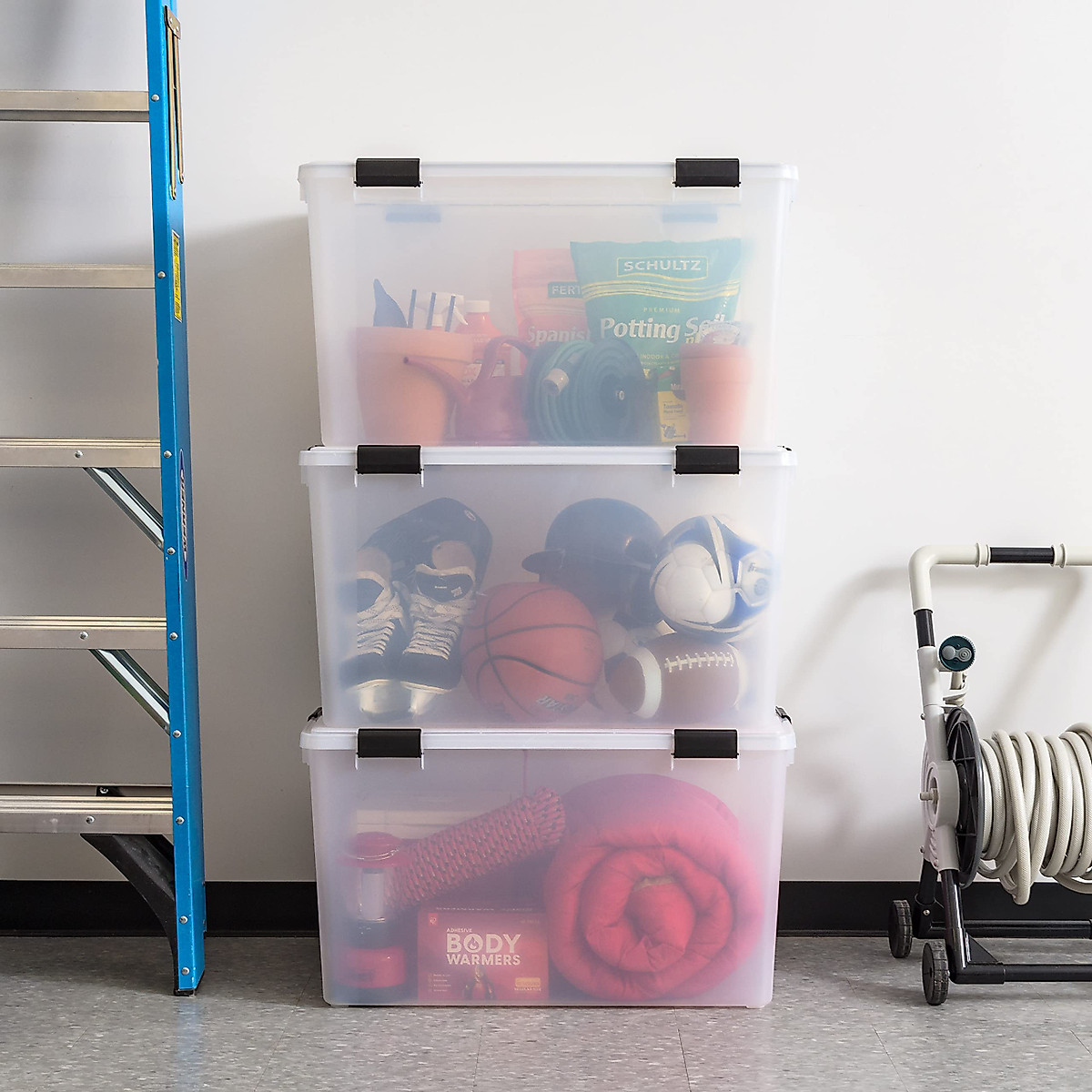 IRIS USA 156 Quart / 39 Gal. WEATHERPRO Plastic Storage Box with Durable Lid and Seal and Secure Latching Buckles, 3 Pack, Weathertight, Keep Dust and Moisture Free, For Oversized and Bulky Items