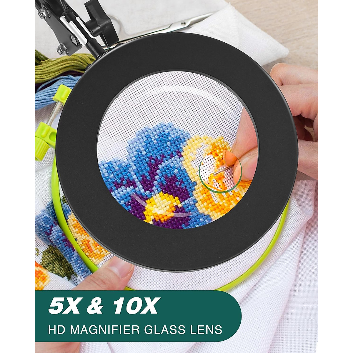 Toolour 5X&10X Magnifying Glass Light with Stand Table Clamp Lighted Magnifier Lamp for Close Work, Crafting, Model, Sewing, Jewelry, Soldering, Reading, HD Magnification for Details & Helping Hand