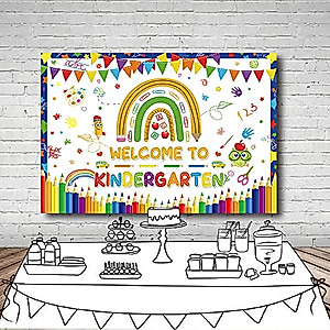MEHOFOND 7x5ft Welcome to Kindergarten Backdrop Pencil Rainbow Back to School Bash Banner Classroom Party Decorations Homecoming Children Photography Background Prop Gift