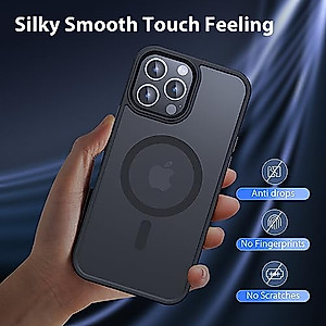 Yzoiko Magnetic Case for iPhone 14 pro max Case [10FT-Grade Drop Tested & Compatible with MagSafe] Translucent Anti-Fingerprint Anti Shockproof Protective Shell 6.7 Inch, Black