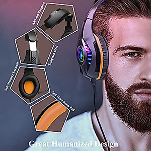 YOUXU Orange Gaming Headset for New Xbox One PS4 PC Laptop Tablet with Mic, Over Ear Headphones, Noise Canceling, Stereo Bass Surround for Kids Mac Smartphones Cellphone