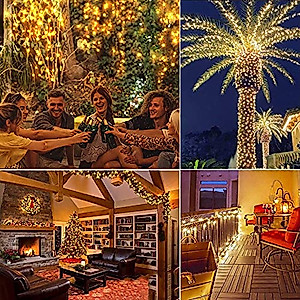 YEOLEH Outdoor Solar Lights String, 2 Pack Each 33FT 100 LED Waterproof Solar Powered Fairy Decorative Lights with 8 Lighting Modes for Porch Balcony Patio Camping Wedding (Warm White)