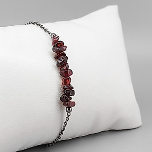 Gempires Natural Red Garnet Chips Bar Bracelet, January Birthstone, Energy Healing Crystals, Gift for Her, Gemstone Jewelry 8 inch Chain (Red Garnet)