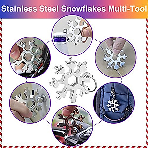 Motiloo 18 in 1 Snowflake Multitool,4 Packs Snowflake Multi Tool,Stainless Steel Snowflake Wrench/Bottle Opener with Key Ring Portable to Take for Great Men Fathers Christmas Gift