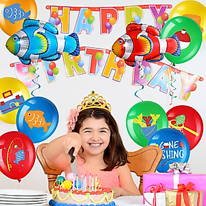 Capoda 38 Pcs Fish Balloons Fishing Birthday Party Supplies Gone Fishing Latex Balloons Fish Bobber Balloons Gone Fishing Party Supplies Clown Fish Foil Balloons Fish Under the Sea Party Decorations