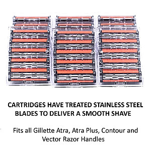 30 Taconic Shave Triple Blade Razor Cartridges for Gillette Atra, Atra Plus, Vector & Contour Razor Handles, Aloe Lubricating Strip for a More Comfortable and Closer Shave