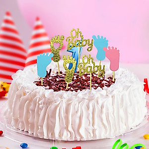 BLUE TOP Pack of 40pcs Little Feet Theme Cupcake Topper Picks Cake Decoration for Boys Girls Birthday Party Valentine's Day Baby Shower Wedding Birthday Event Party Supply