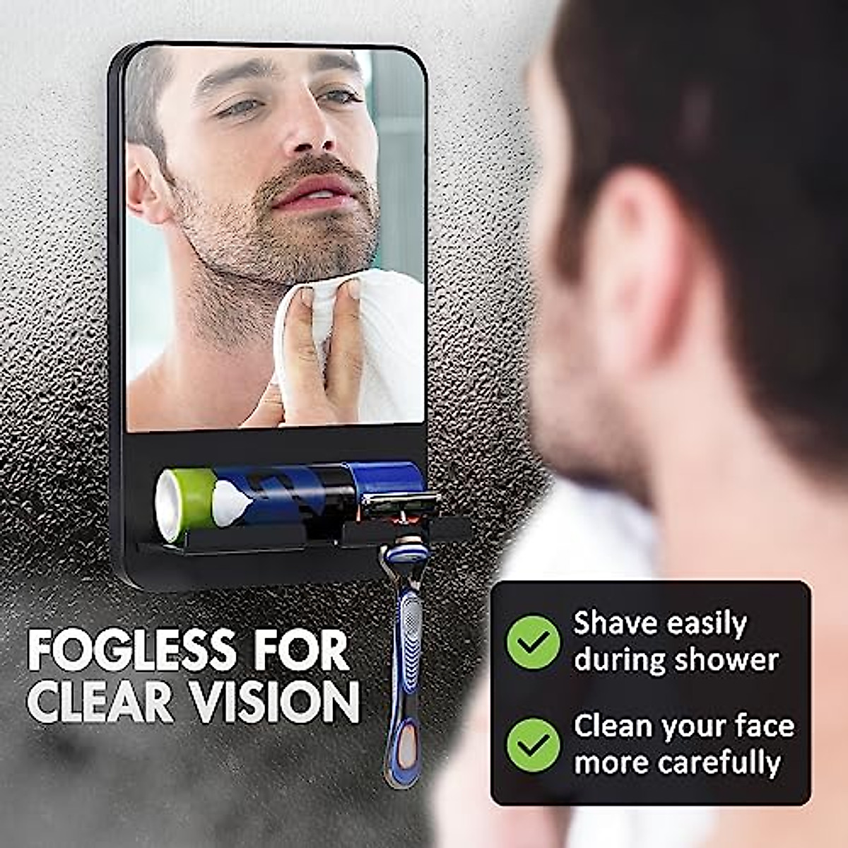 TAILI Shower Mirror Fogless for Shaving with Razor Holder, No Fog Mirror for Shower Suction, Rust-Proof & Removable Bathroom Mirror for Men and Women, Shower Makeup Shave Mirror,Black