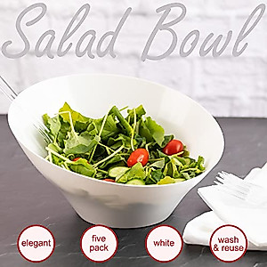 PARTY BARGAINS Angled Plastic Bowls - [5 Pack] White, Heavy-duty Premium Quality Large Serving Bowl, Excellent for Weddings, Baby & Bridal Showers, Parties & More