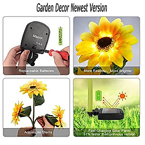 MaxDecor Sunflower Solar Garden Lights Outdoor Decorative, 2Pack Upgraded Stake Lights with 6LED Sunflowers, Yard Pathway Solar Flowers Lights for Mom Gifts, Patio, Lawn,Cemetery Easter Decor(Yellow)
