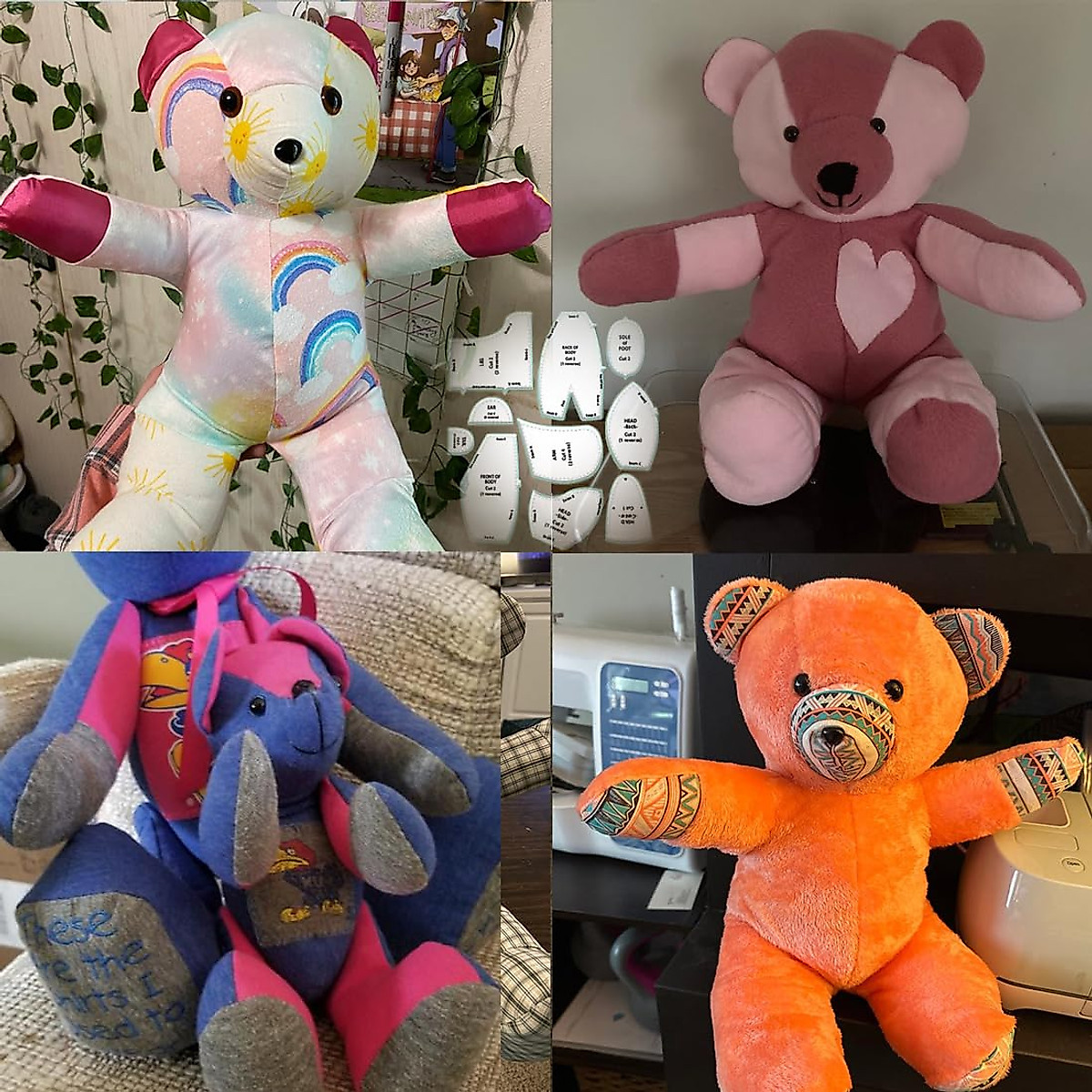 10 Pcs Memory Bear Template Ruler Set - Memory Bear Sewing Patterns Stencil Cutting Ruler - Acrylic Quilting Template for Sewing Craft - Gifts for Halloween Christmas Birthday Decorations