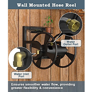 Artigarden Outdoor Garden Hose Reel Wall Mount, Heavy-Duty Water Hose Holder Winder with 3.9 ft Leader Hose, Brass Fitting and Storage Basket for Yard, Holds 125 Feet of 5/8-Inch Hose, Black