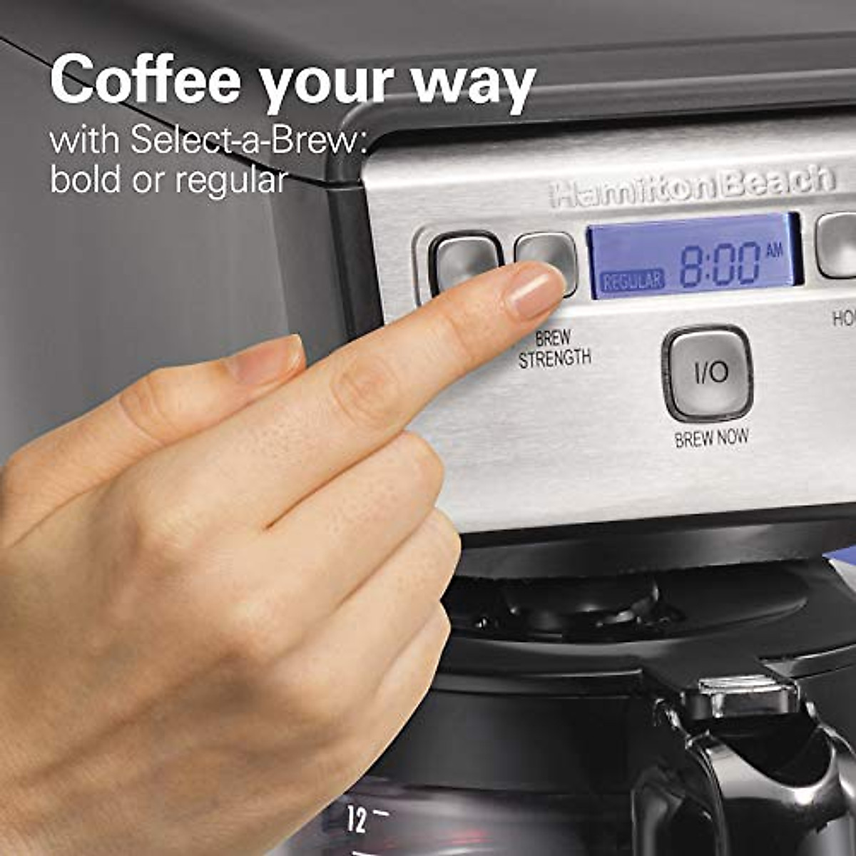 Hamilton Beach 12 Cup Compact Programmable Drip Coffee Maker with No-Drip Burosilicate Glass Carafe, 2-Hour Auto Shutoff, Space-Saving Design, Black with Stainless Steel Accents (46200)