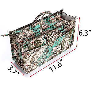 BTSKY New Printing Handbag Organizers Inside Purse Insert-High Capacity 13 Pockets Bag Tote Organizer with Handle Peacock Flower