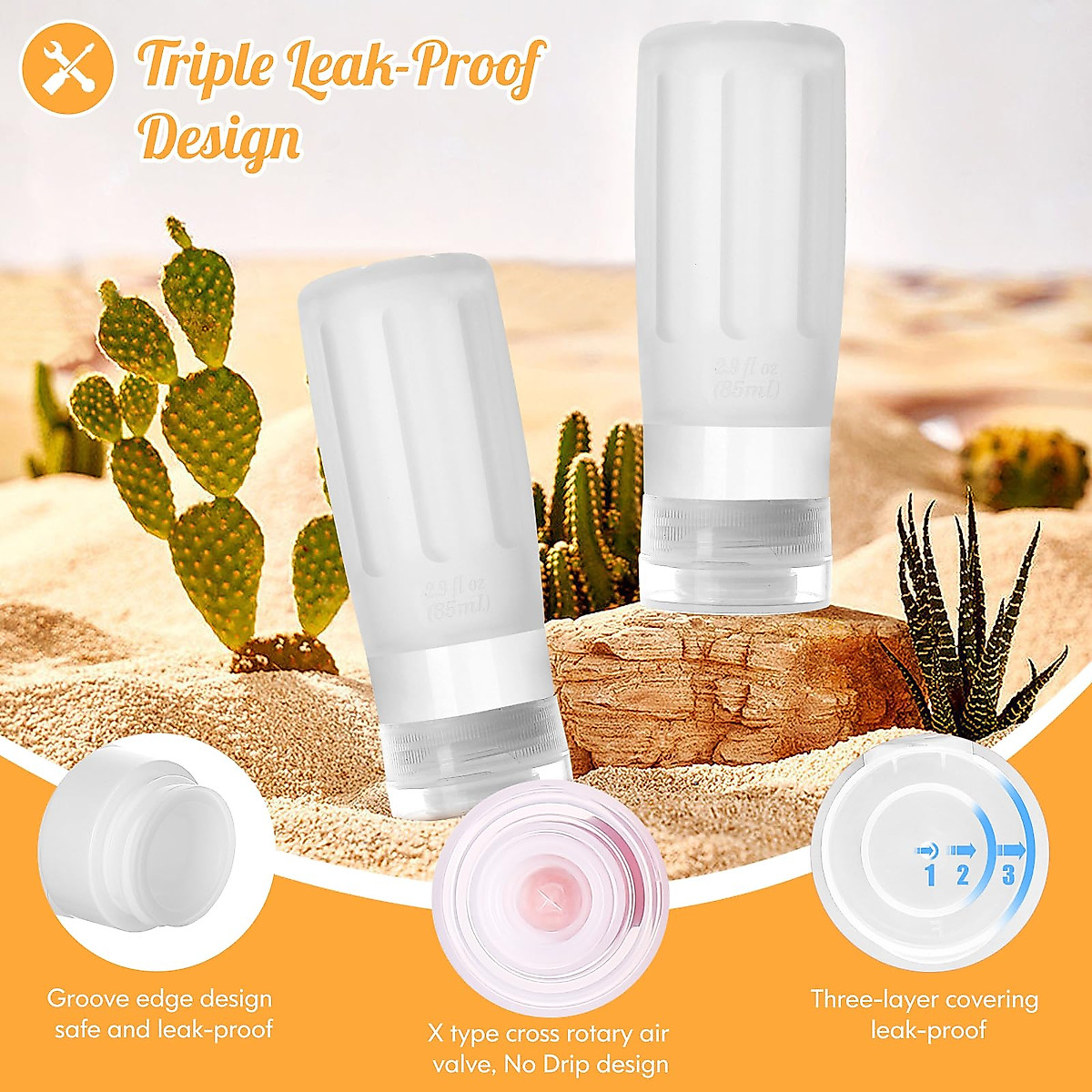 JBYAMUS 16 Pcs Silicone Bottles Set, Leak-Proof Design, Travel Size, TSA Approved for Toiletries, Portable Containers for Women (White-White)