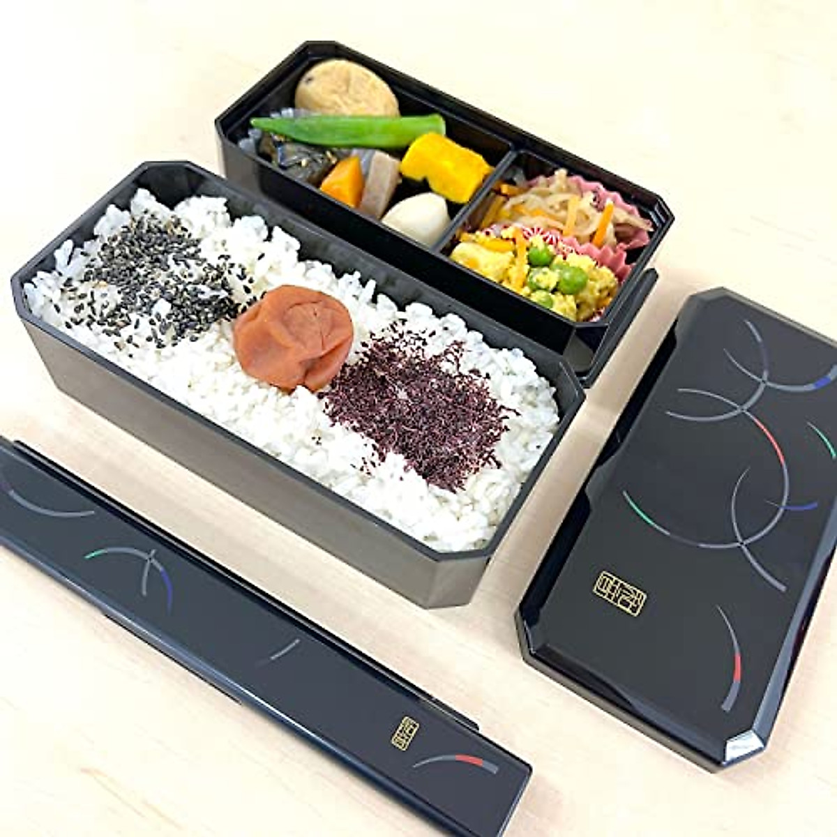 OSK 1 X Cool Japanese Bento Lunch Box with Belt, Bag Chopsticks - Waon Black