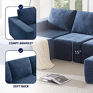 110" Modern Modular Sectional Sofa Couch, Deep Seat U Shaped Upholstered Cloud Couch Set with Movable Ottoman for Living Room, No Assembly Required (Blue, U Shaped)