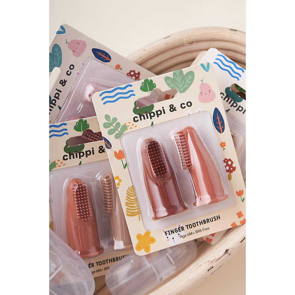 Chippi & Co Baby Silicone Finger Toothbrush BPA Free Dental Care for Newborn Baby Boy Girl 0 3 6 Sensory Development Toy (Pink)