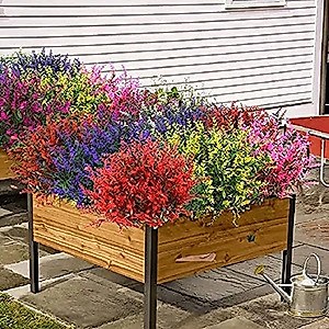 8 Bundles Fall Artificial Flowers Outdoor Lavender Fake Flowers UV Resistant Faux Plastic Plants No Fade Greenery Bushes for Garden Front Door Porch Window Box Walkway Patio Home Farmhouse Decor