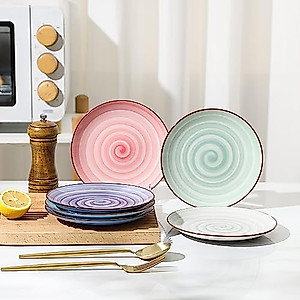 Selamica Ceramic 10 inch Dinner Plates, Large Dessert Salad Plates, Porcelain Serving Plate for Appetizer, Pancakes, Steak, Set of 6, Black Speckles, Gradient Color