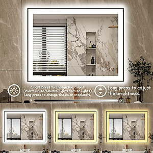 CHARMOR 40x32 Led Lighted Bathroom Mirror, Dimmable Framed Vanity Mirror with Lights, Backlit and Front Lighted Mirror for Wall, Anti-Fog(Horizontal/Vertical)