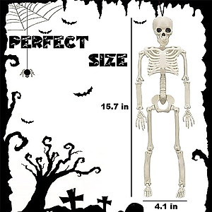 WODMAZ 5 Packs Halloween Skeleton Decorations, 16" Halloween Full Body Mini Skeleton with Movable Posable Joints, Spooky Plastic Skeleton for Yard Garden Lawn Haunted House Graveyard Props Decor
